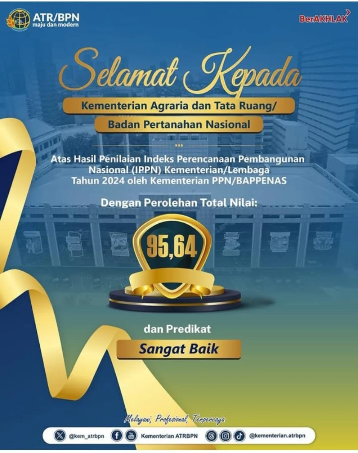 Kementerian ATR/BPN meraih Hasil Penilaian IPPN Kementerian/Lembaga ...